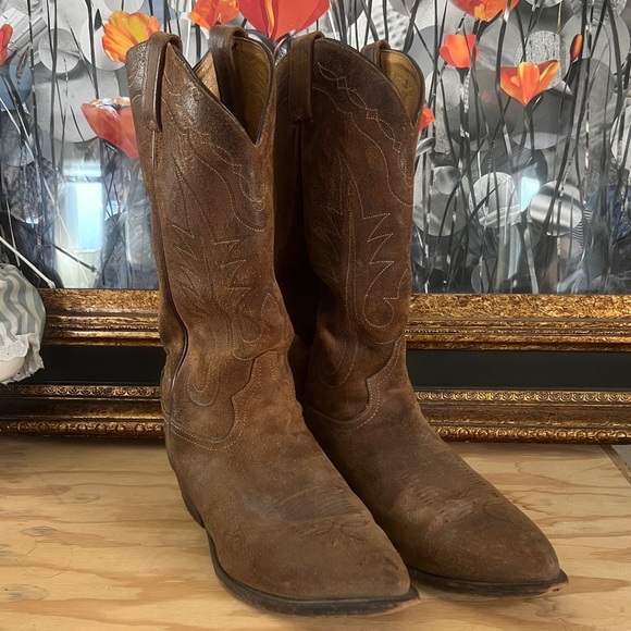 Tony Lama | Shoes | Tony Lama Distressed Brown Suede Western Boots ...